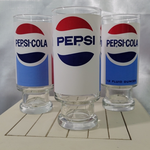 Pepsi | Dining | Pepsi Glass Trio With Red And Blue Logo | Poshmark
